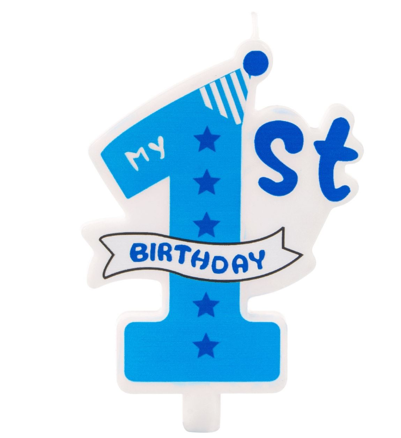 Lumanare cifra 1, Zola®, albastra, My 1 st birthday - eMAG.ro