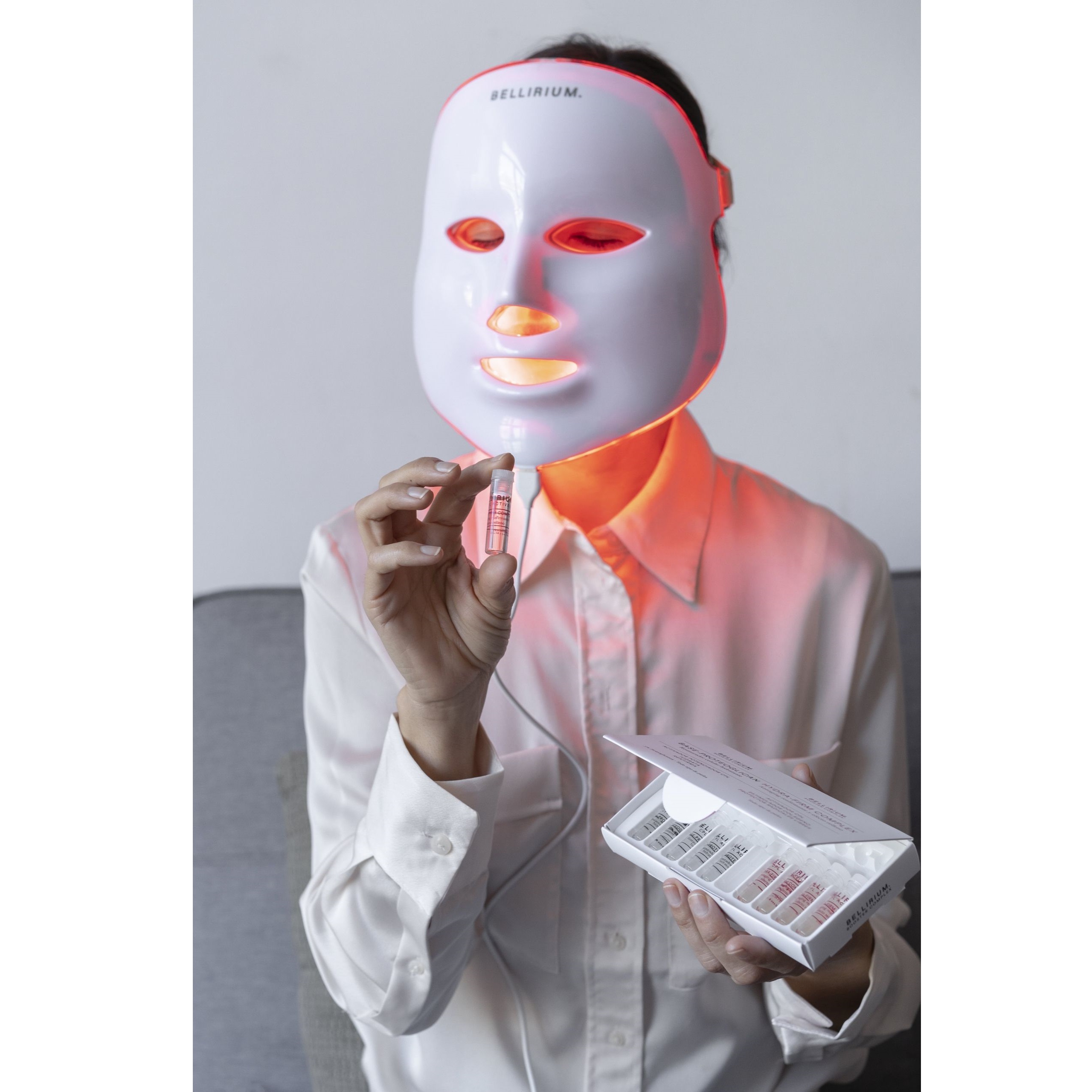 Set masca faciala cu led si fiole BOOSTER HYDRAFIRM, Bellirium, Alb, 7 ...