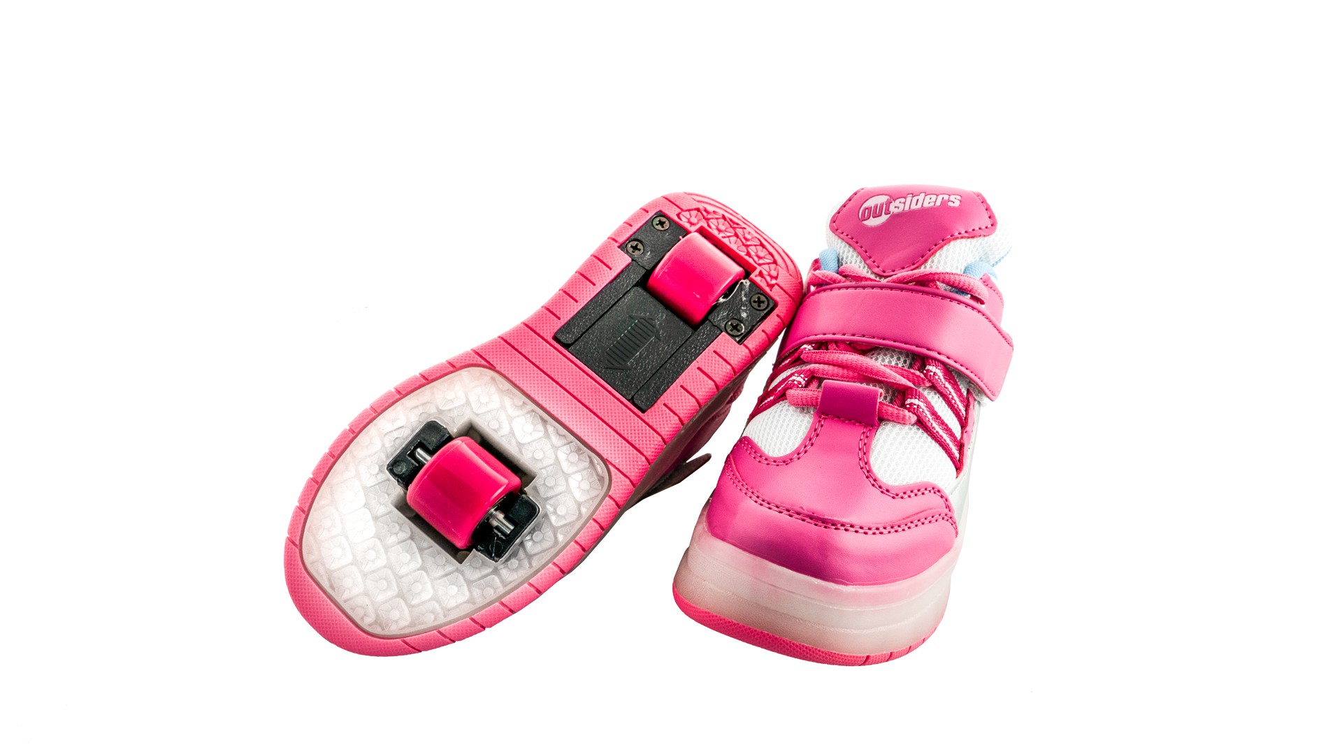 Pantofi sport cu roti si leduri, Outsiders, roz, argintiu, marimea 30 ...