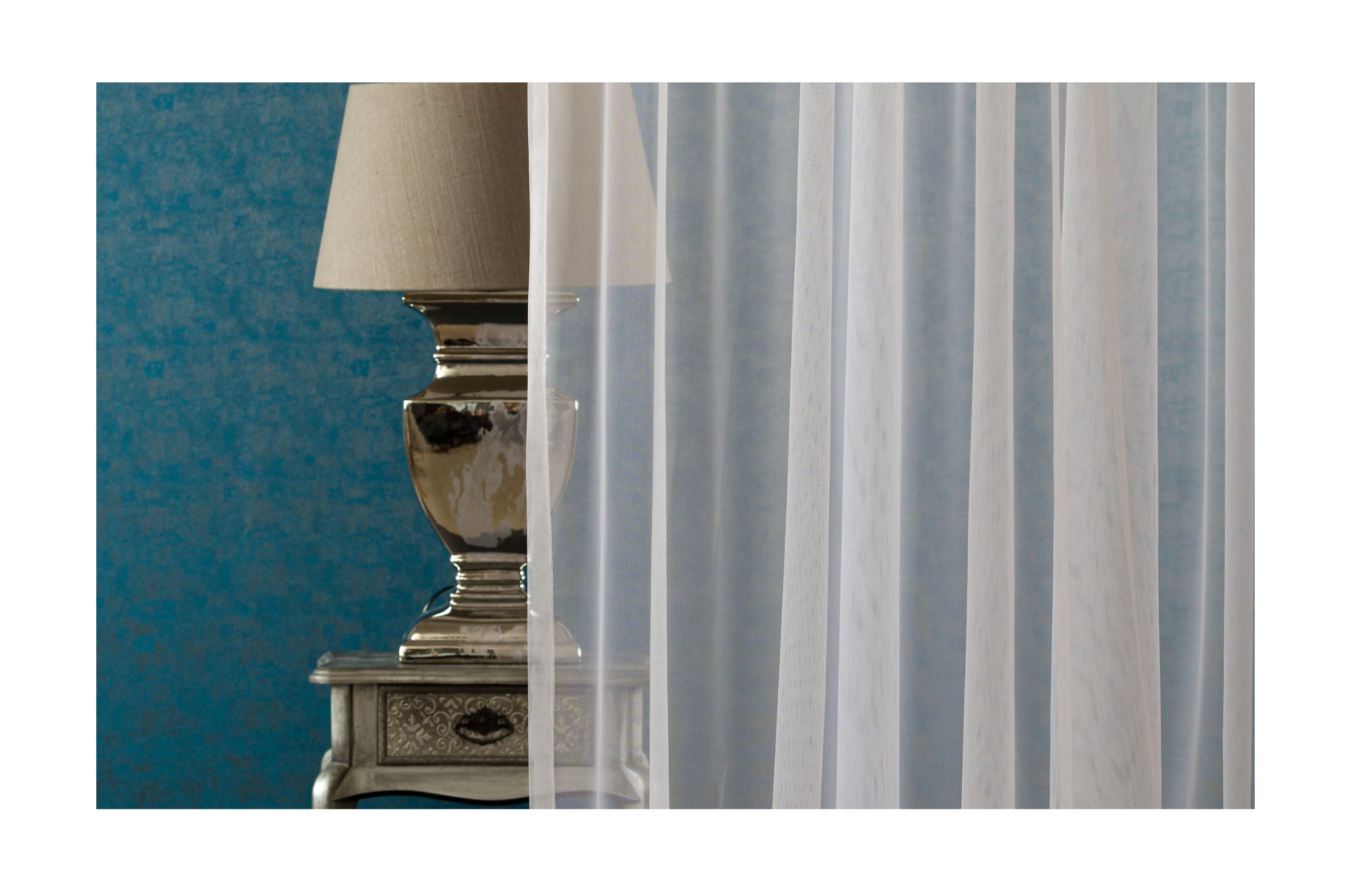 Set 2 x Perdea Voal 1000, alb, cu inele incorporate, 1.50 m x 2.50 m ...