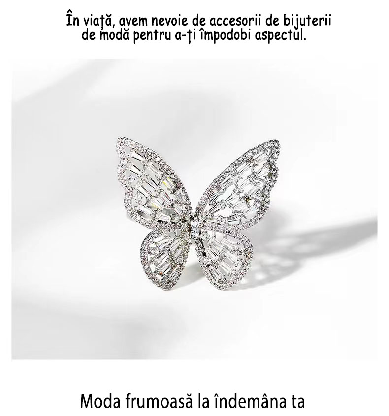 Inel reglabil dama, Aliaj/Zirconiu, 2.3x2 cm, Argintiu - eMAG.ro