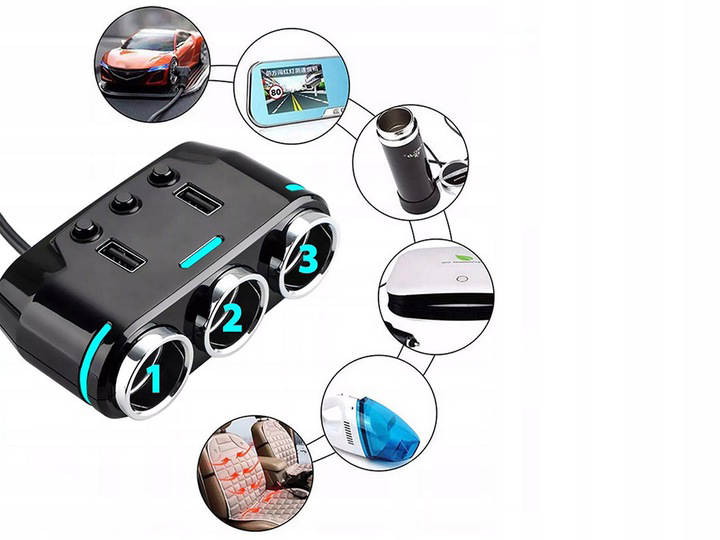 Adaptor bricheta USB, Zola®, 2 porturi USB, 3 prize pentru bricheta, 12 ...