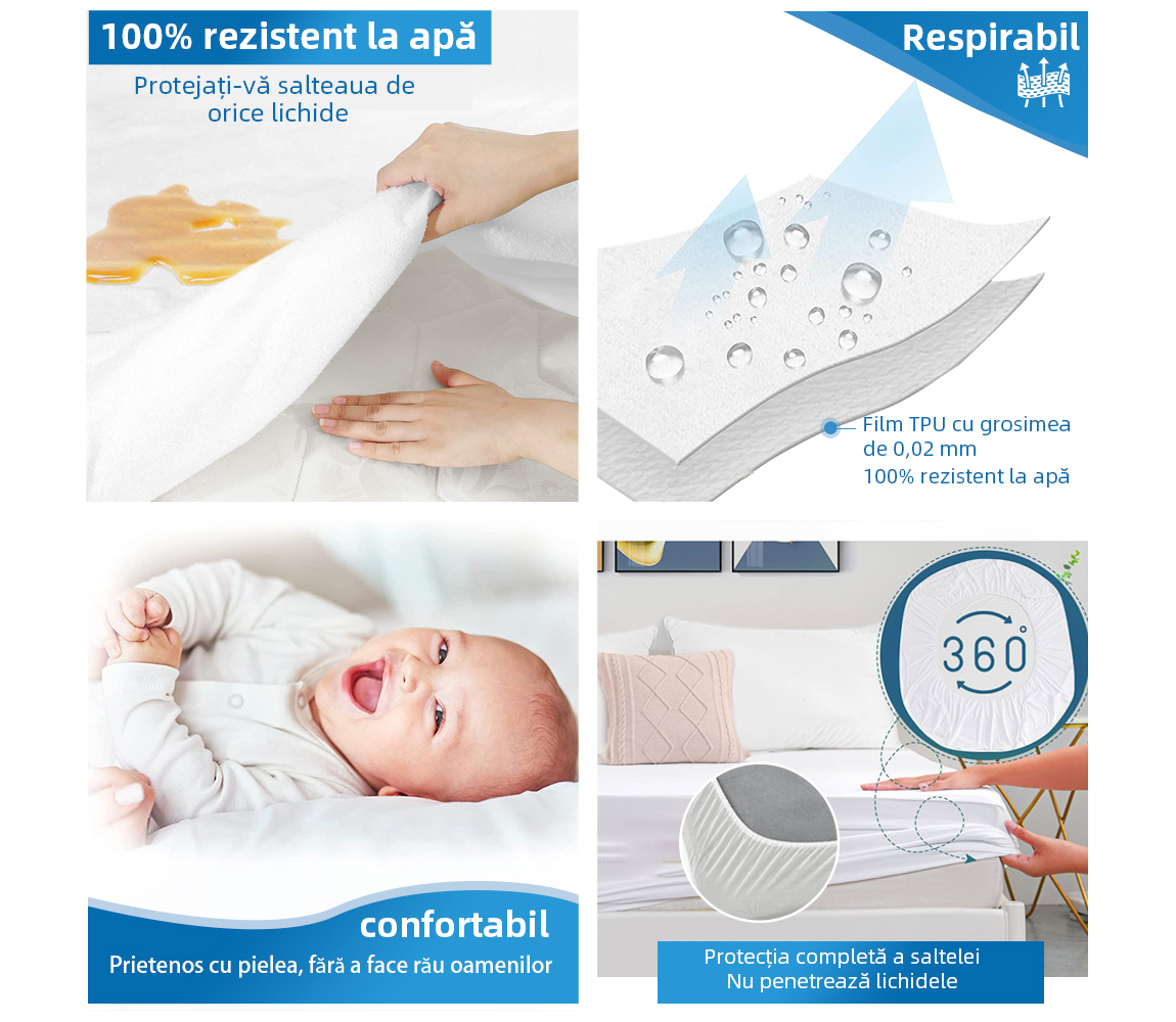 Protectie elastica pentru saltea, material impermeabil,160x200x46 cm ...