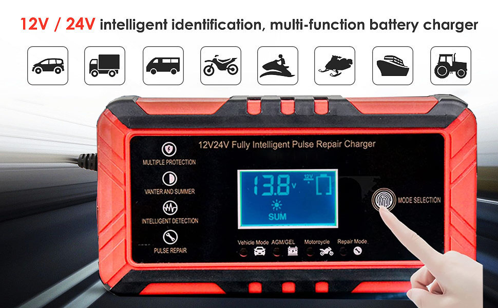 Redresor smart auto, 12V/24V, Display digital, Rosu - eMAG.ro