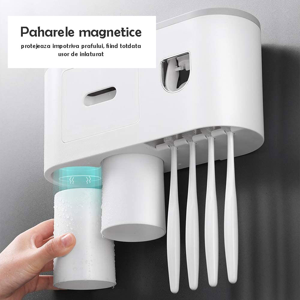 Dispenser Pasta de Dinti SIKS, cu Doua Pahare Magnetice Incluse, Suport ...