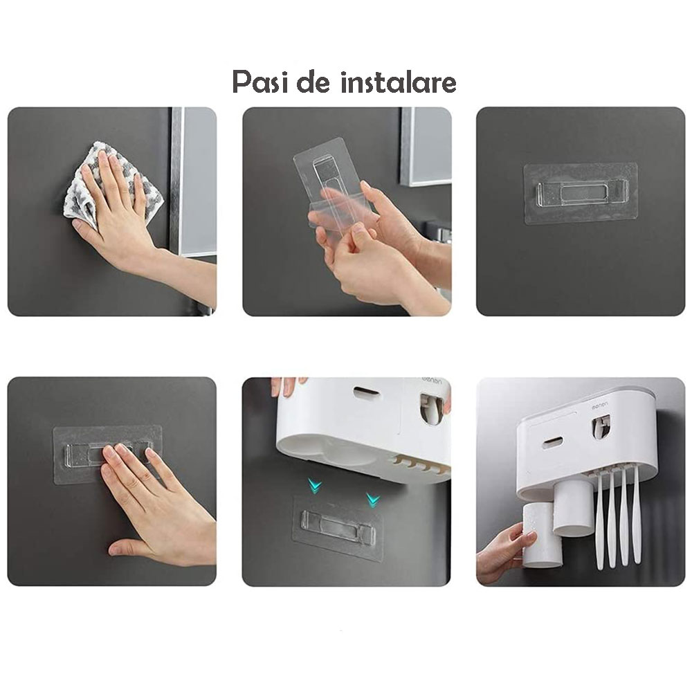 Dispenser Pasta de Dinti SIKS, cu Doua Pahare Magnetice Incluse, Suport ...