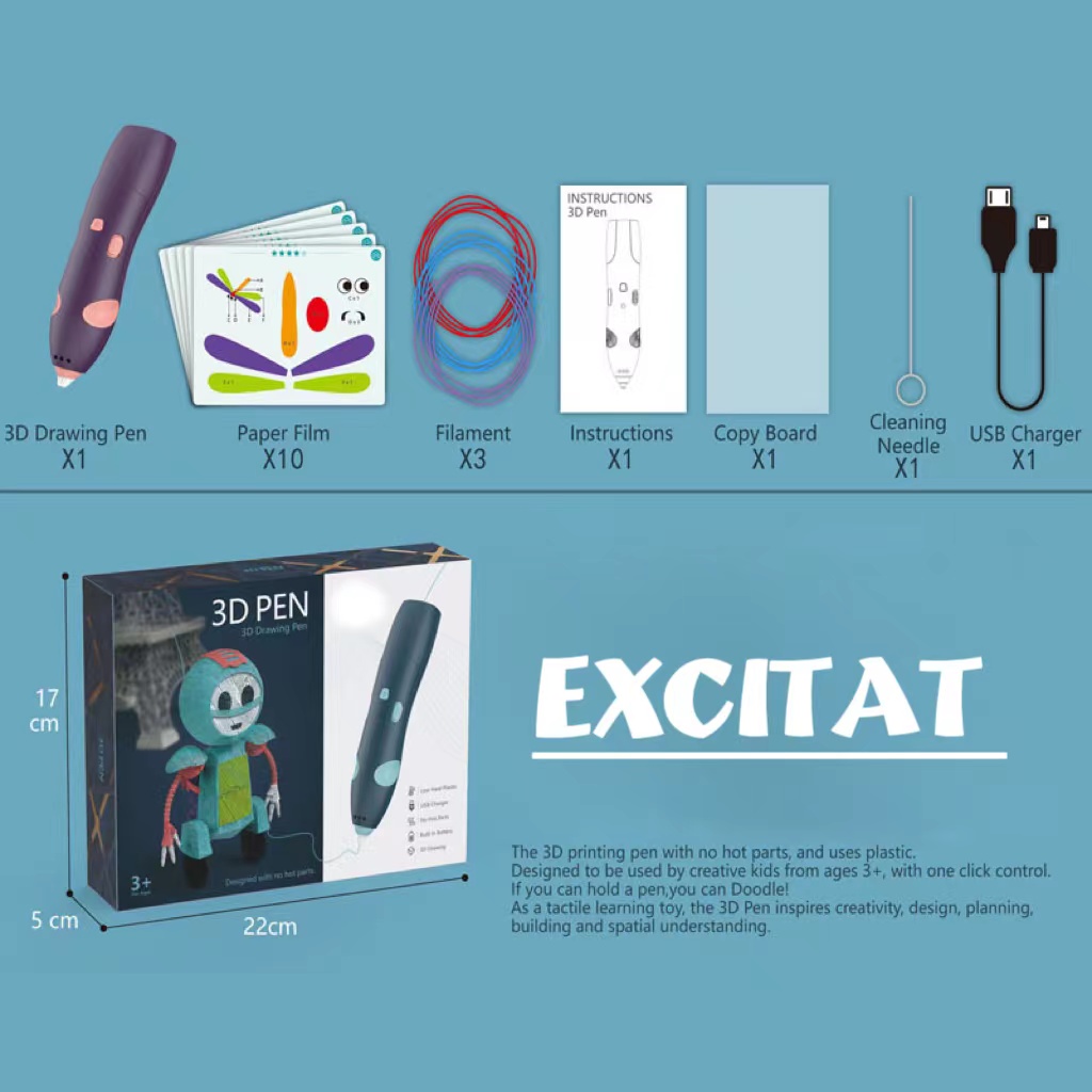 Creion imprimare 3D, Excitat, pix desen grafic, PCL, Albastru - eMAG.ro