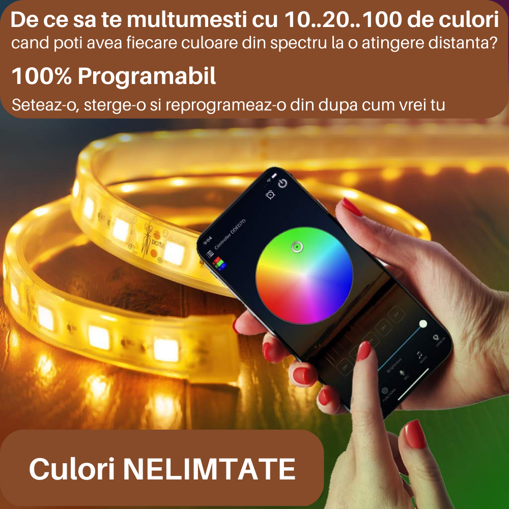 Kit Banda LED RGB 20 metri, Aplicatie pe Telefon, Wi-Fi, Rezistent la ...