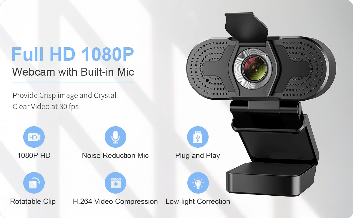 Webkamera, KINSI, Webkamera 1080p, Felbontás 1920 x 1080p, Forgatás fel ...