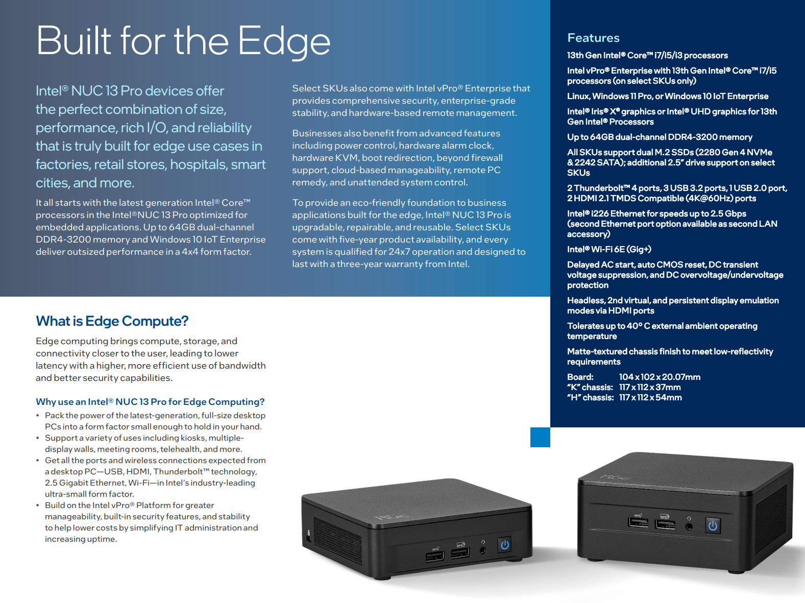 Mini PC Intel® NUC 13 Pro Kit NUC13ANKi5 Intel® Core™ i5-1340P ...