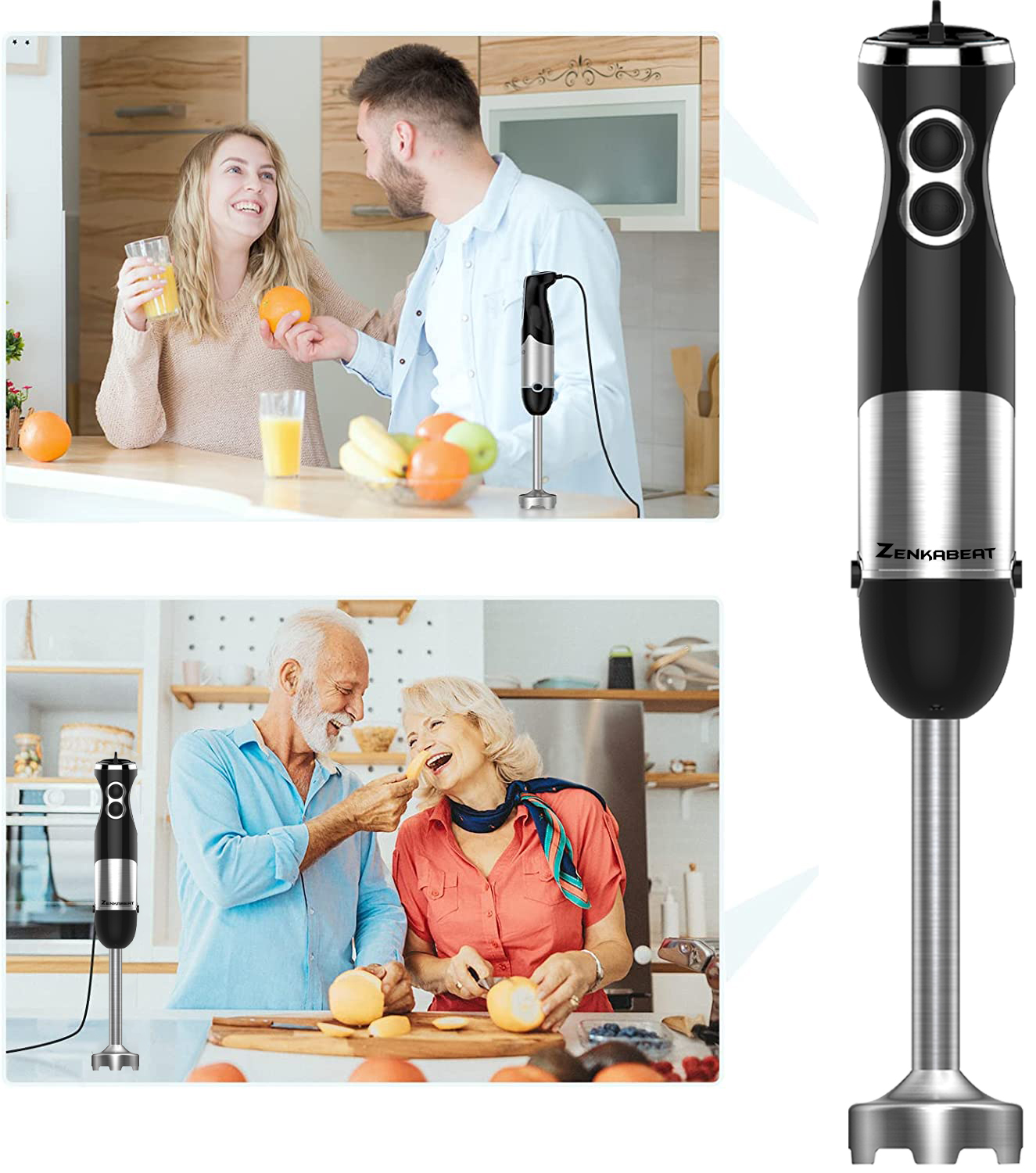 Set Blender 4 in 1 Zenkabeat B23 cu putere 1000W, Mixer vertical profesional, 6 trepte de viteza ...