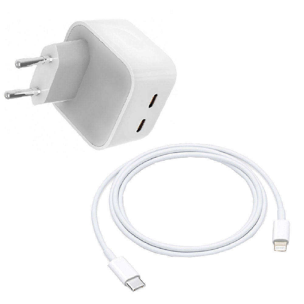 Set Incarcator cu Adaptor 50W cu 2 Mufe USB Type-C si Cablu Type-C ...