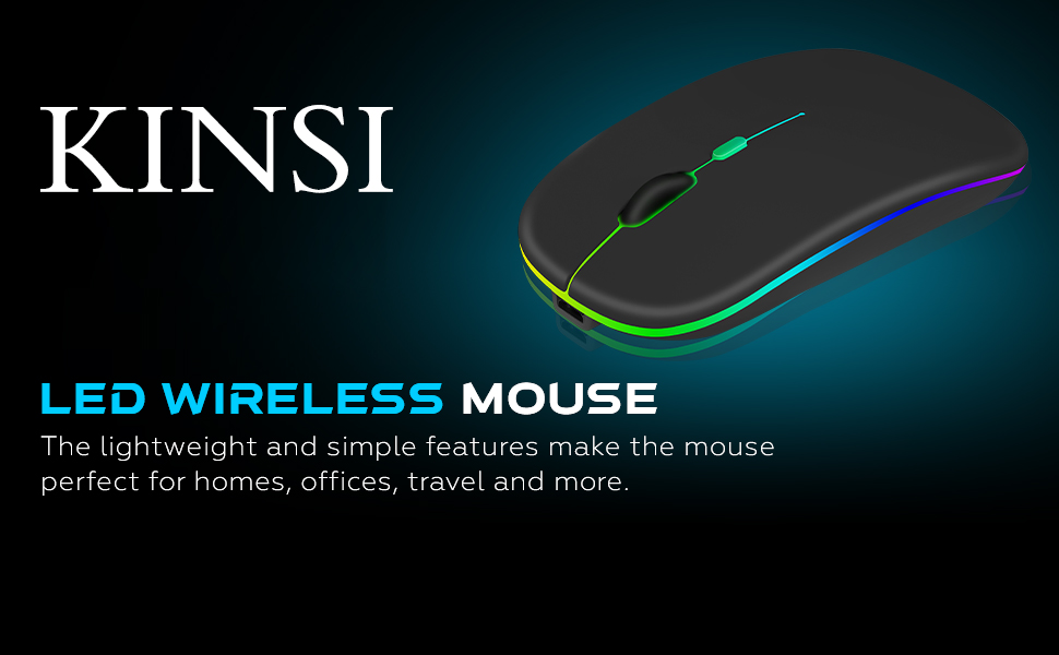 Vezeték nélküli egér, Bluetooth, USB, 2,4 Ghz, 1600 dpi, LED RGB, KINSI ...