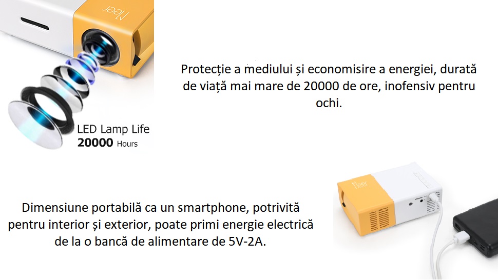 Mini proiector, proiector de film portabil, proiector inteligent pentru ...