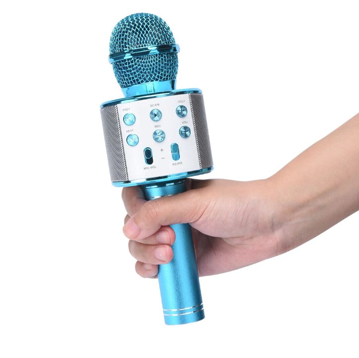 Microfon karaoke cu boxa, Zola®, Bluetooth, albastru, banda de ...