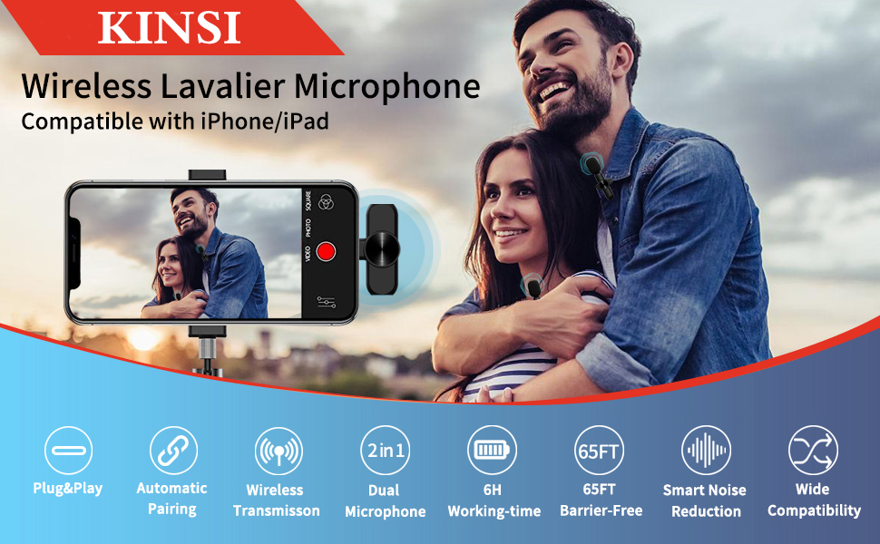 Set 2 microfoane/receptor, KINSI, wireless, lightning, Negru - eMAG.ro