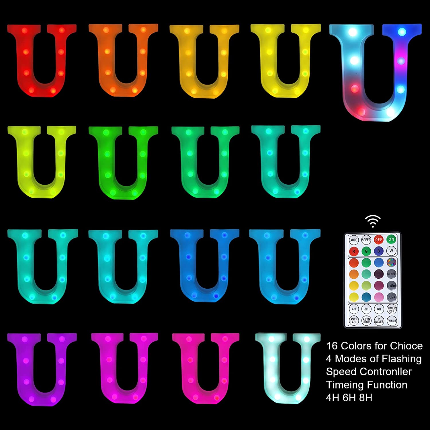 Litera U 3d luminoasa led, volumetrica, cu telecomanda pentru controlul culorilor si a setarilor ...