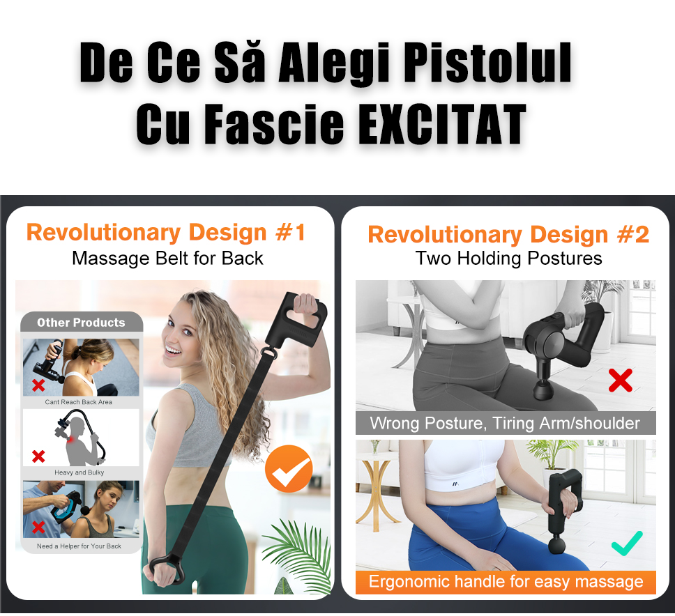 Уред за масаж EXCITAT, Тип пистолет, За релаксация на мускулите, Черен ...