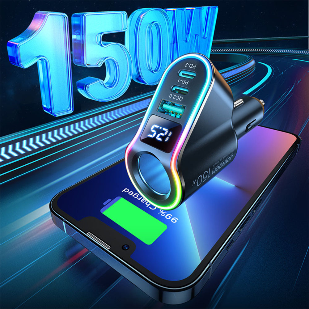 Autós Szivargyújtó Töltő Usb 2x Type C Rgb Világítás Digitális