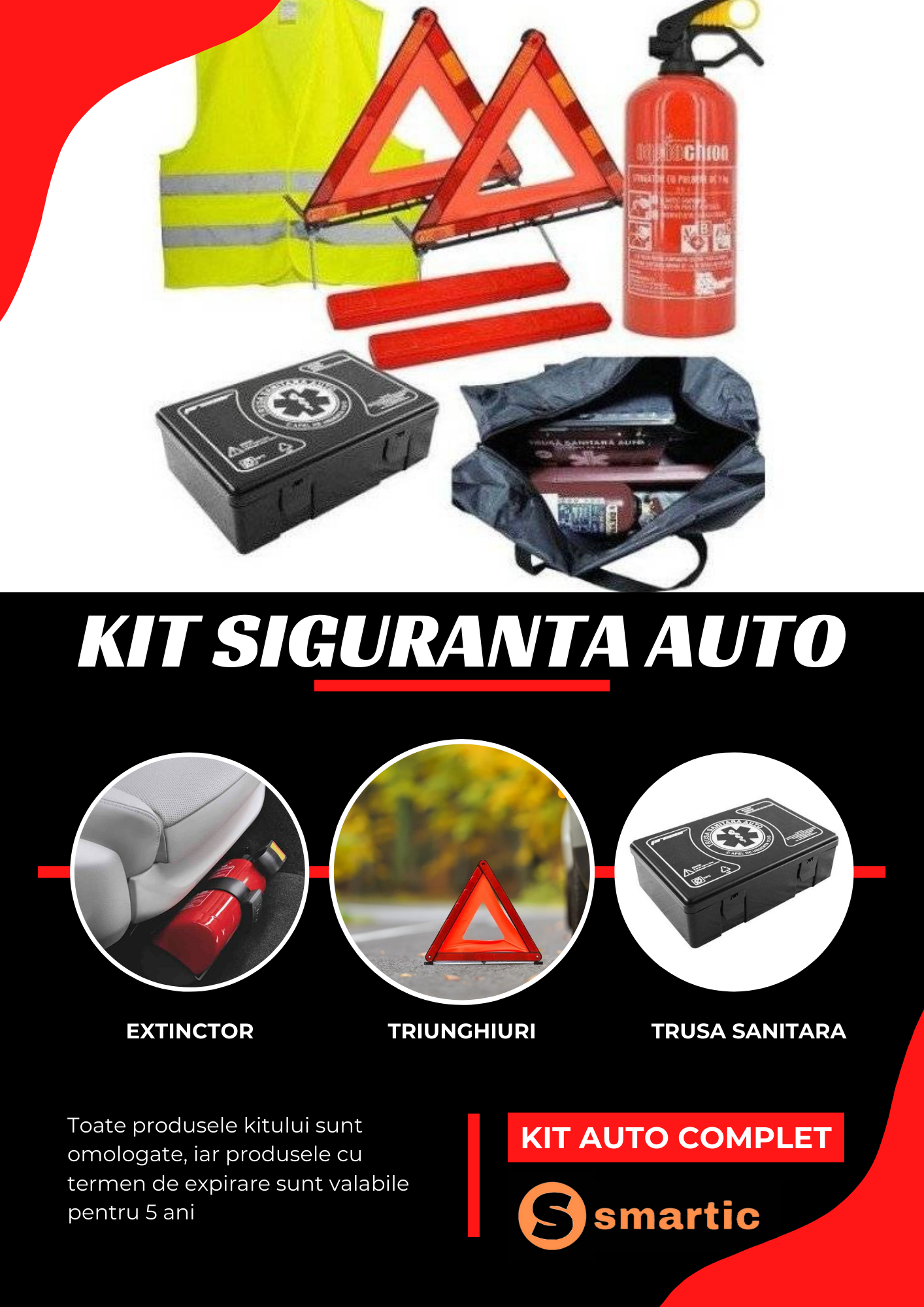 Kit Siguranta Auto Omologat, SMARTIC, valabilitate 5 ani: trusa se prim ...