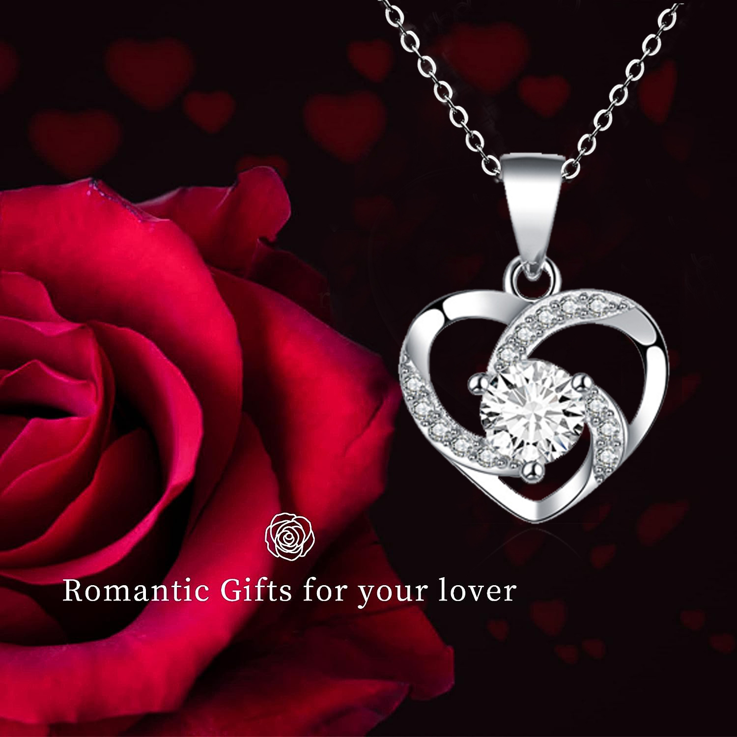 Set bijuterii dama, Argint/Metal/Diamant ecologic, Trandafir, Arginitiu ...