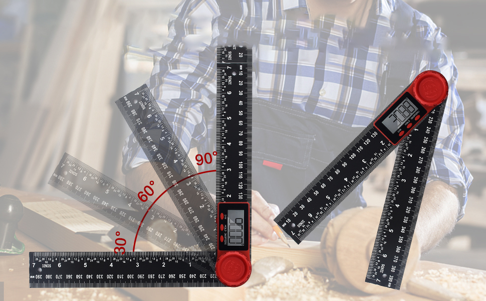 Raportor digital, Goxawee, Plastic, 200 mm, Rotatie 360°, Negru/Rosu ...