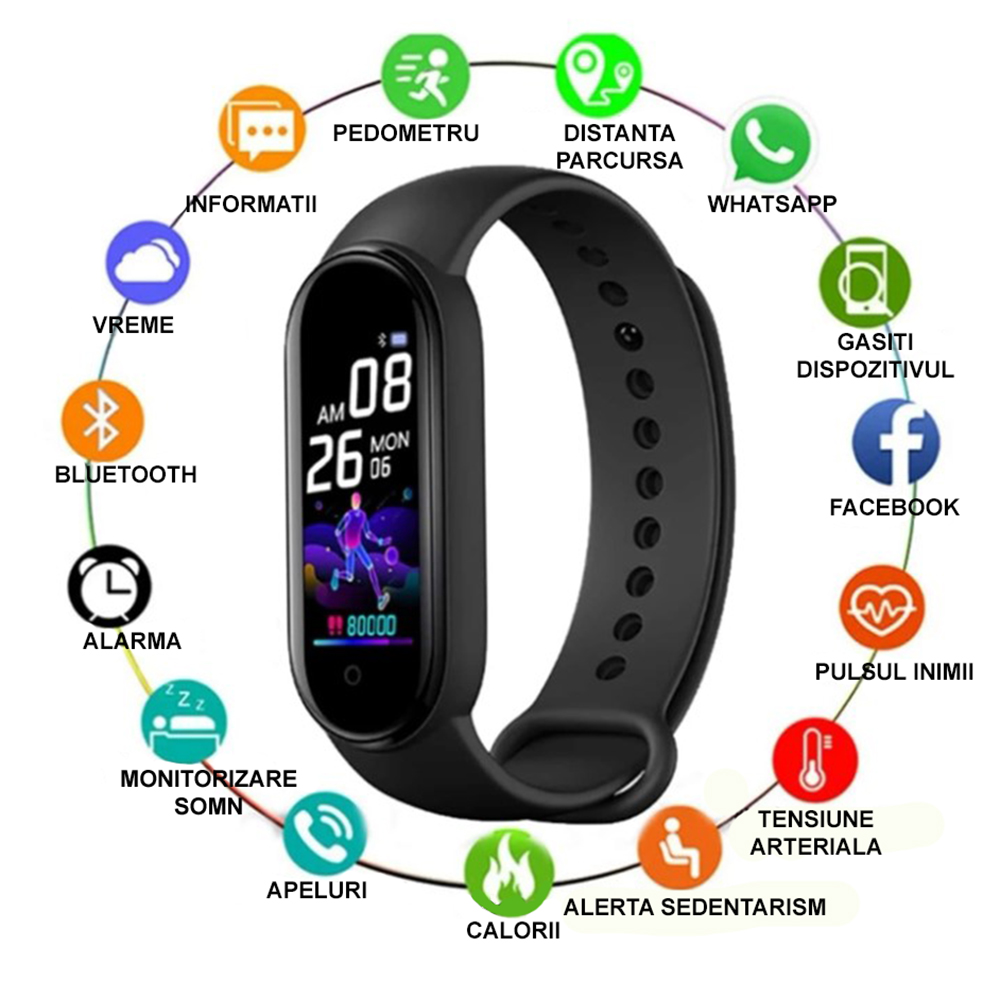 Bratara Smart GREATON, M8, Ideala Pentru Sport, Fitness, Pedometru, Monitorizare Stil de Viata ...