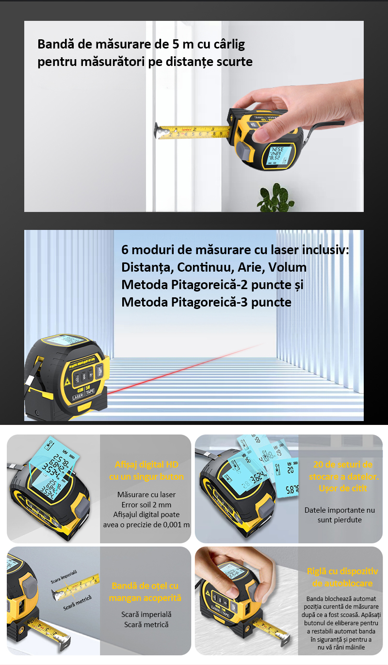 Ruleta Profesionala Multifunctionala Cu Laser 3 in 1, Nortiapro ...