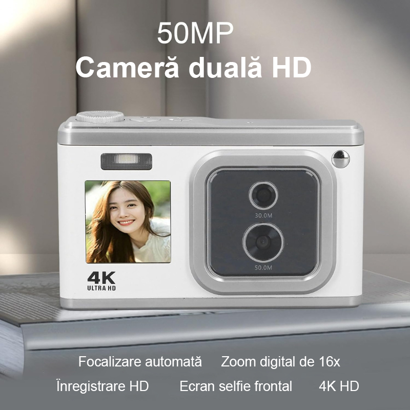 Aparat foto digital Full HD 4K, Camere duble, Auto-focus, Anti-shake ...