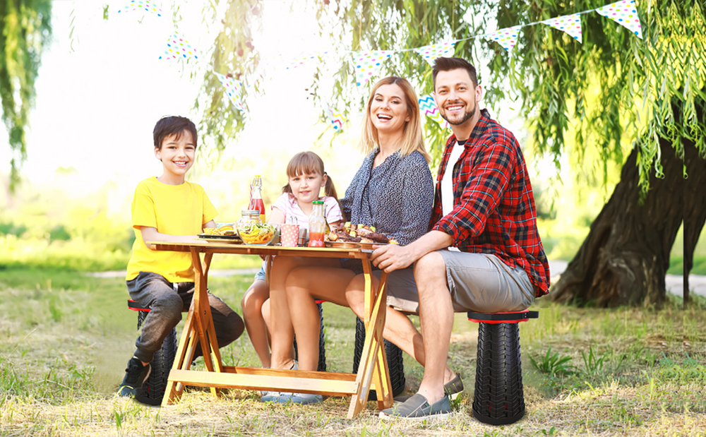 Scaun telescopic pliabil, Plastic, 150 kg, Negru/Rosu - eMAG.ro