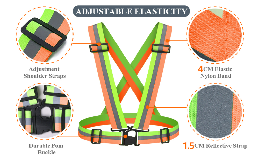 Bretele reflectorizante ajustabile, elasticePOOYE®, ciclism/alergari ...