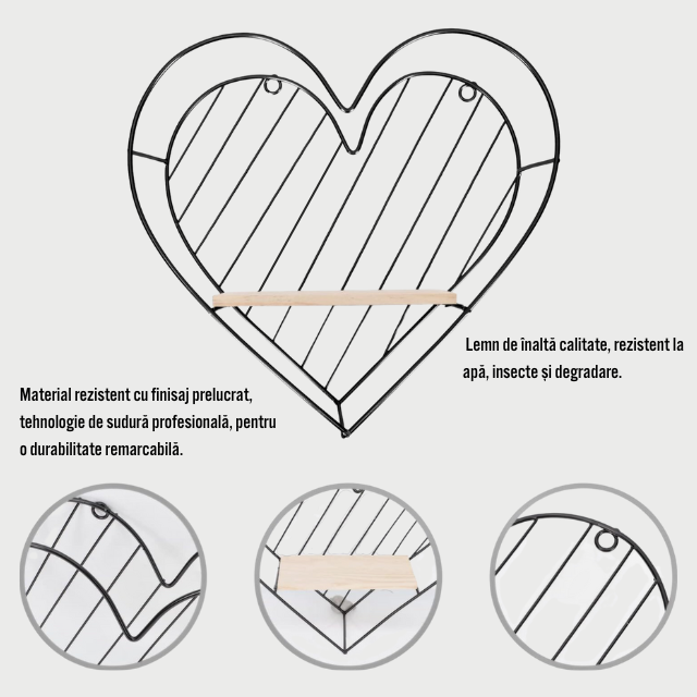 Raft decorativ modern living, dormitor, forma inima, pentru perete ...