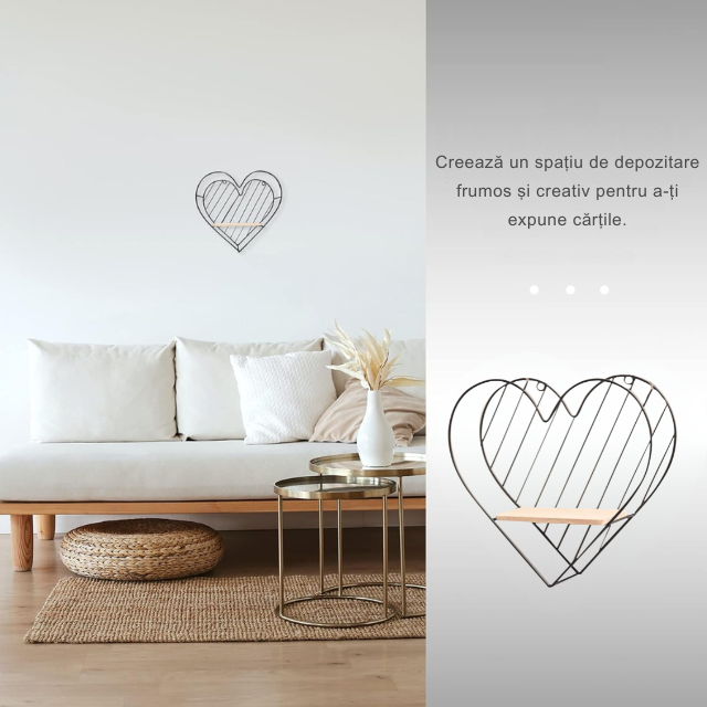 Raft decorativ modern living, dormitor, forma inima, pentru perete ...