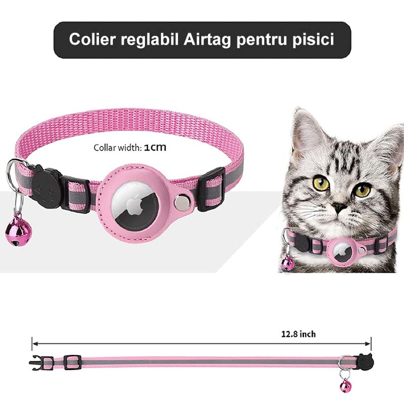 Zgarda pentru pisici, Clopotel, Lungime reglabila, Suport sistem gps ...
