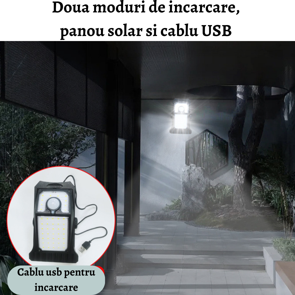 Lampa solara pentru exterior, clema de prindere, senzor de miscare si ...