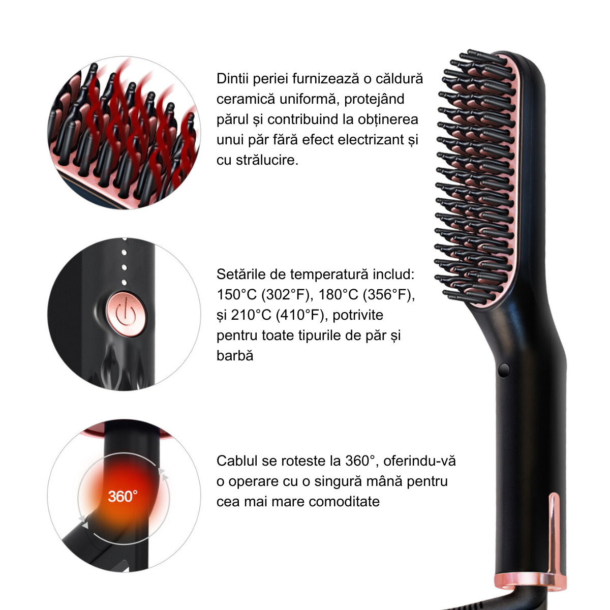 Perie profesionala 3 in 1 ATOMKIT pentru indreptat parul, perie ionica ...