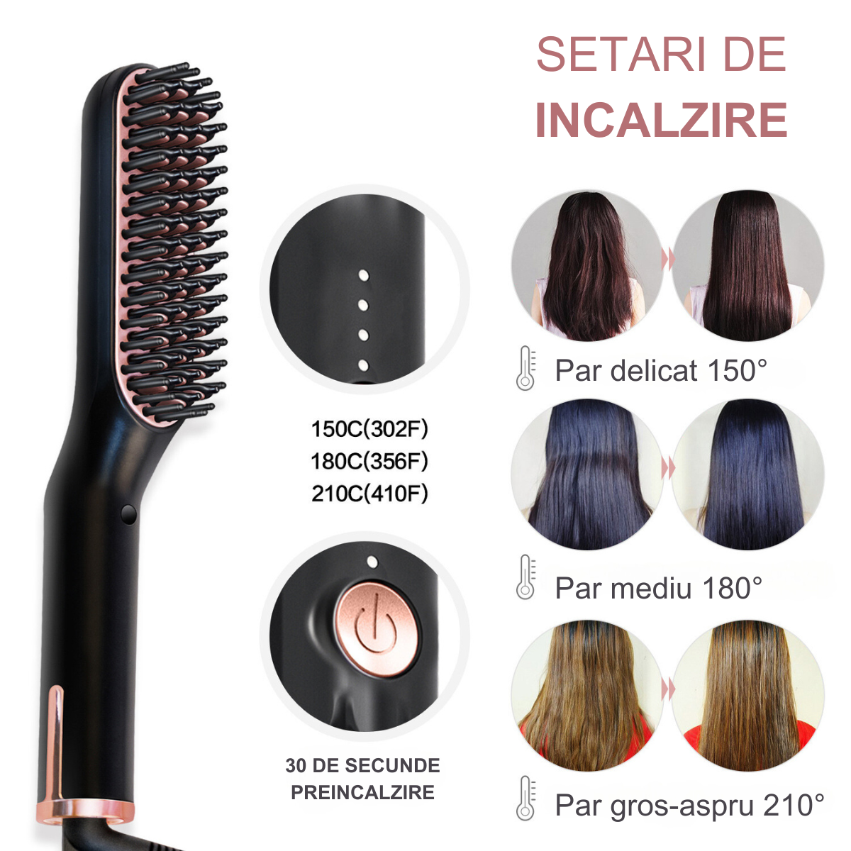 Perie profesionala 3 in 1 ATOMKIT pentru indreptat parul, perie ionica ...