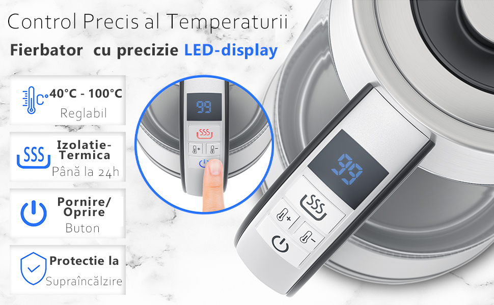 Fierbator Electric, BYONDSELF®, 1.8L, 1800W, Iluminare Led, Temperatura ...