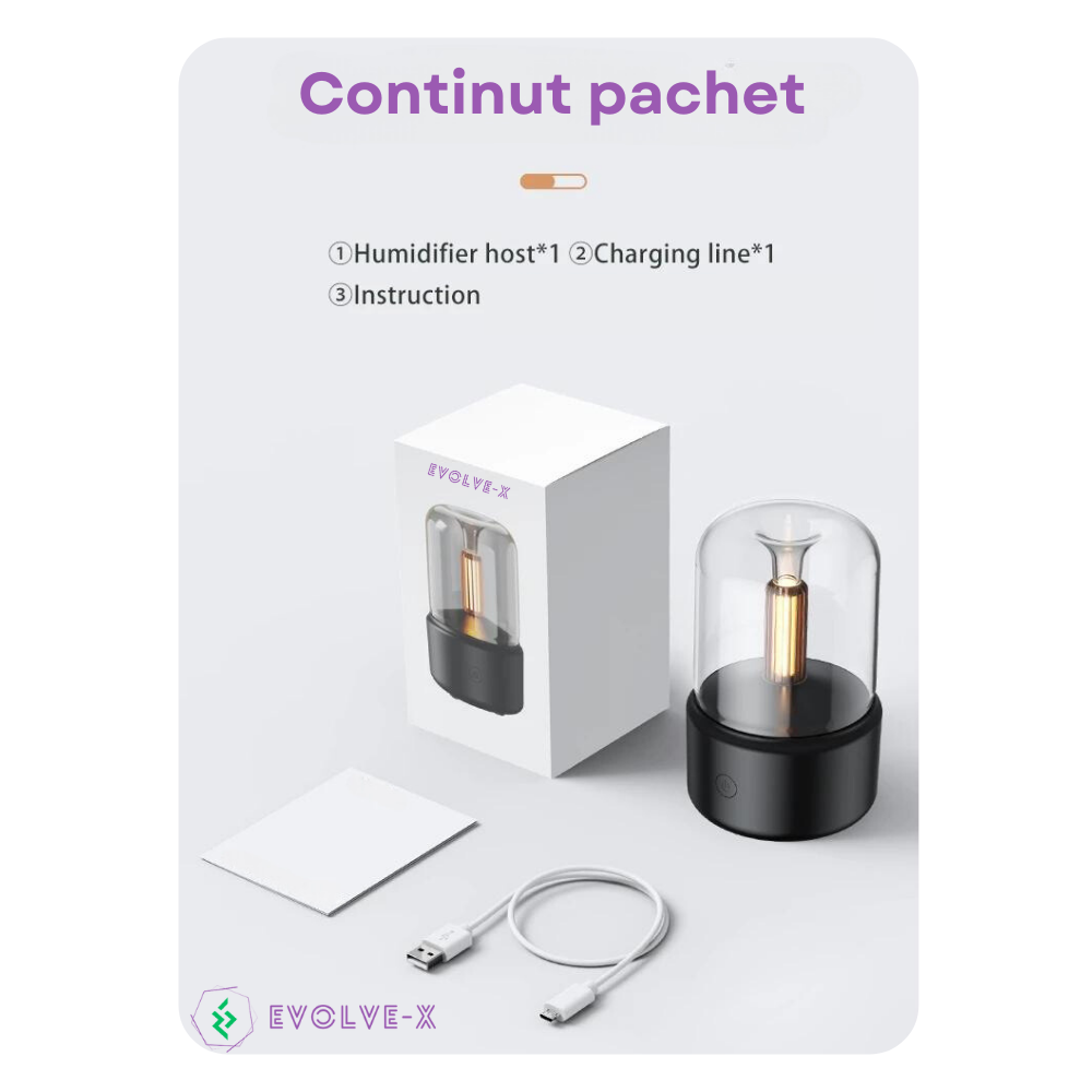Umidificator de aer Ultrasonic Evolve-x® Harmony, cu difuzor aromaterapie, lumina ambientala cu ...