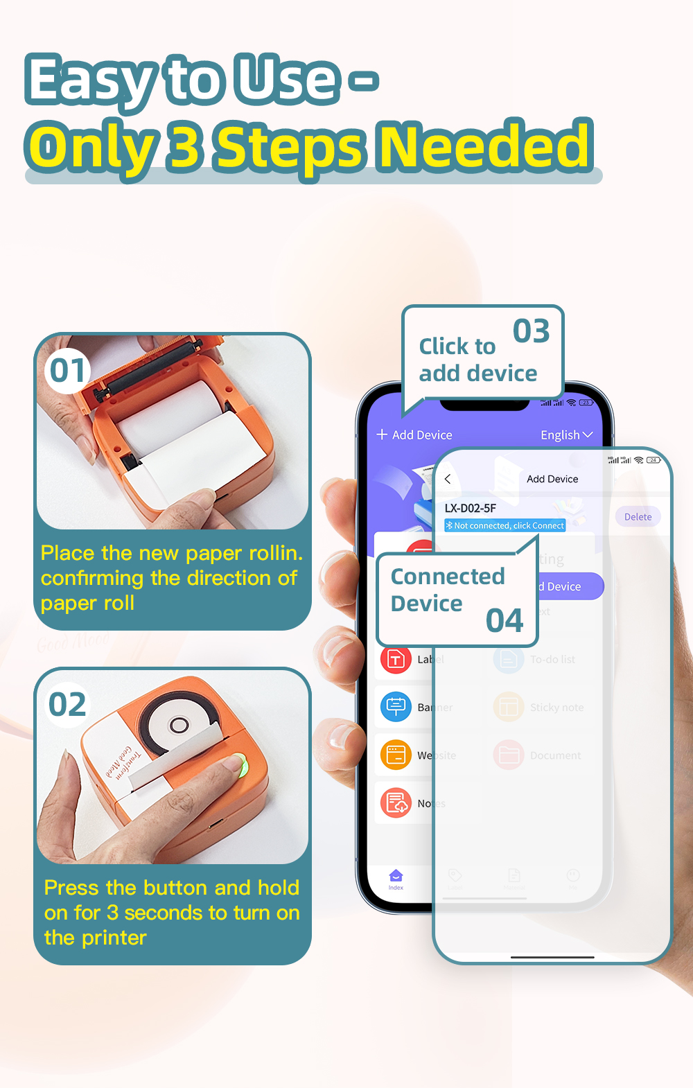 Set Mini imprimanta termica si 15 role hartie, cu stilouri colorate ...