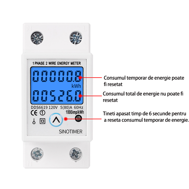 Contor monofazat de energie electrica, Sinotimer, 230V AC 50Hz, 5(80)A ...