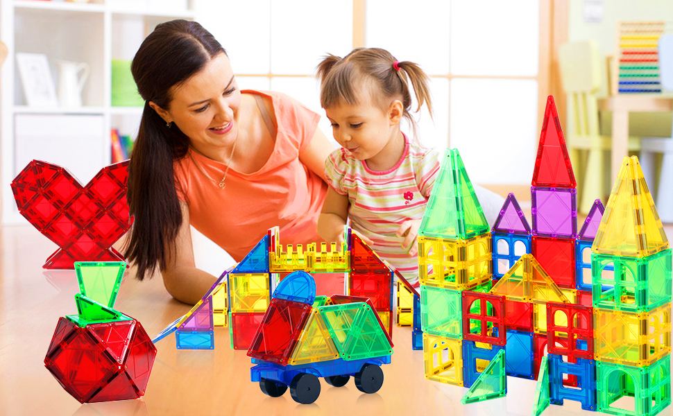 Set inteligent de constructie cu placi magnetice, 116 piese mari, 2 ...