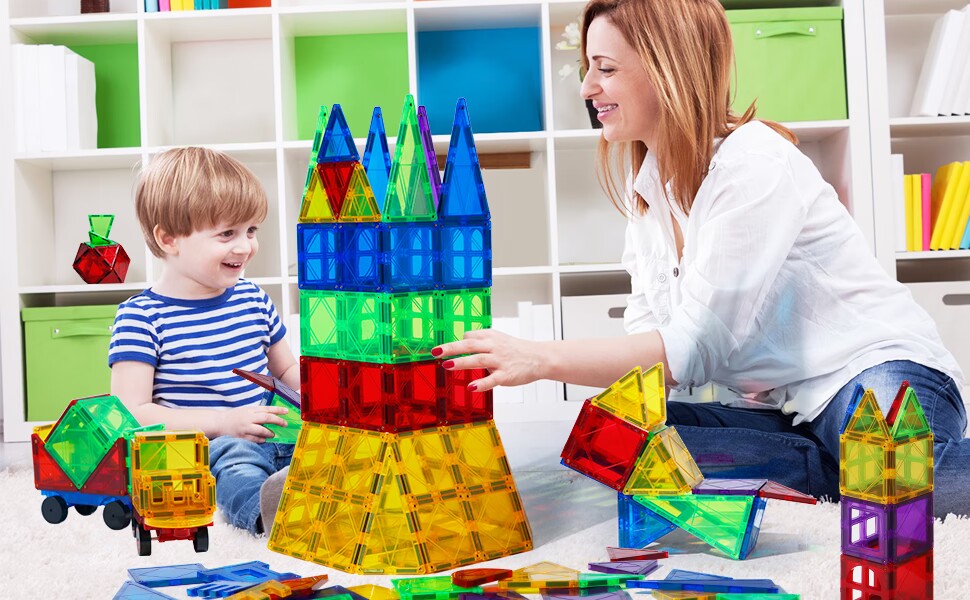 Set inteligent de constructie cu placi magnetice, 116 piese mari, 2 ...