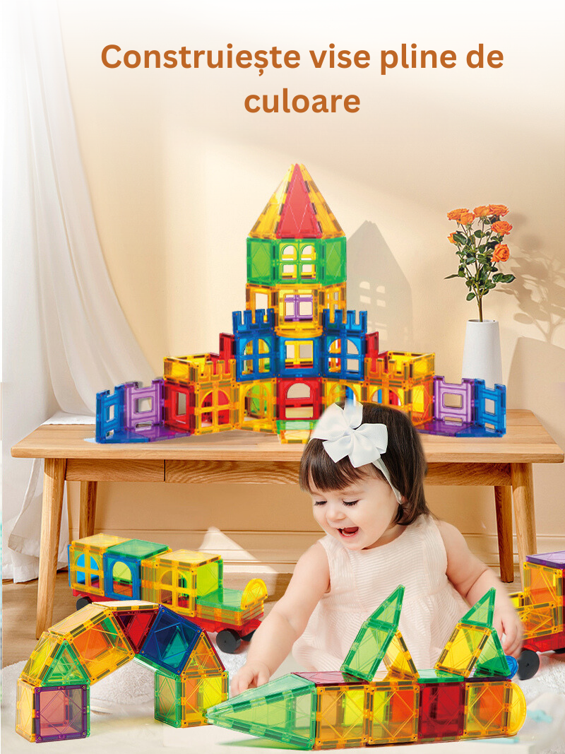 Set inteligent de constructie cu placi magnetice, 116 piese mari, 2 ...