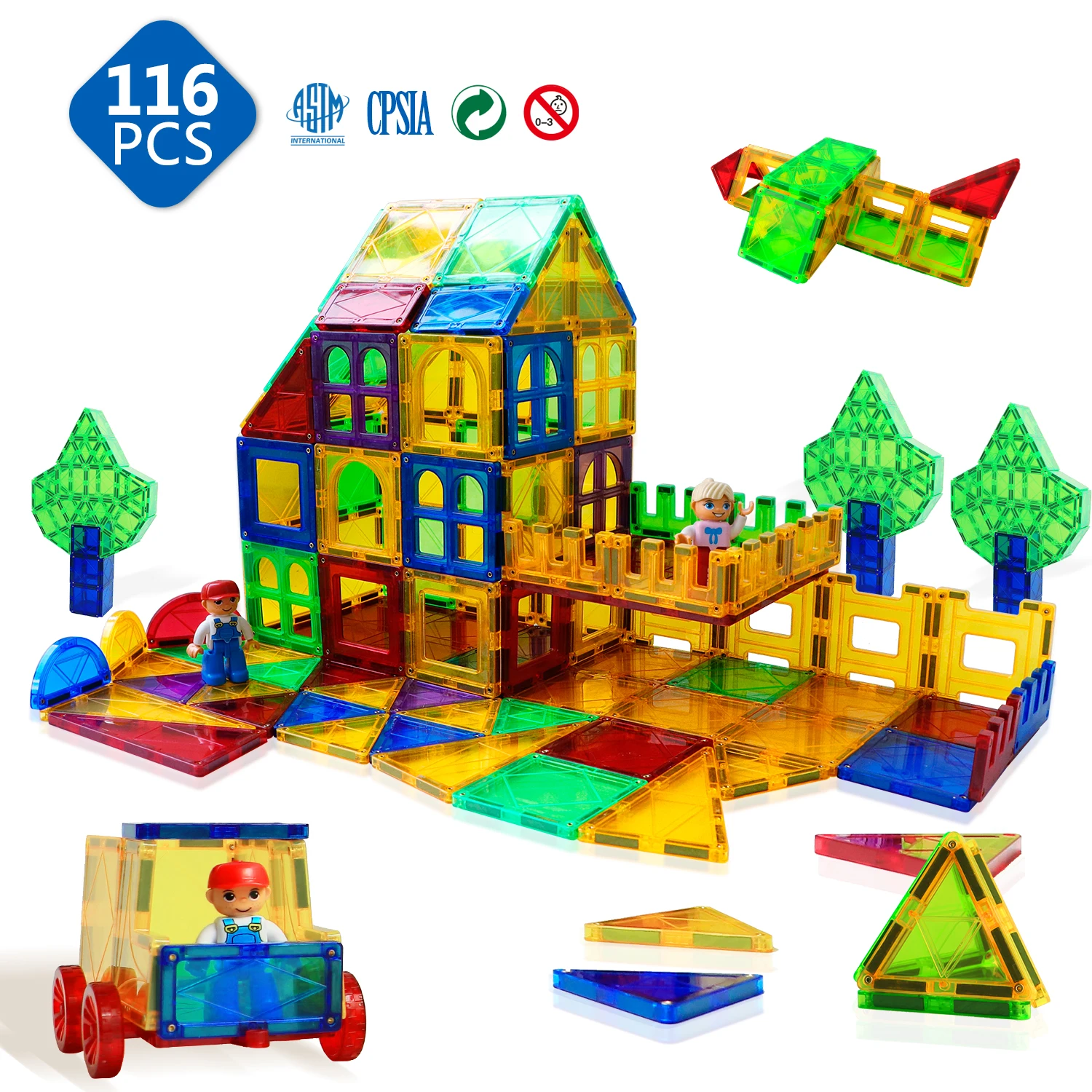 Set inteligent de constructie cu placi magnetice, 116 piese mari, 2 ...