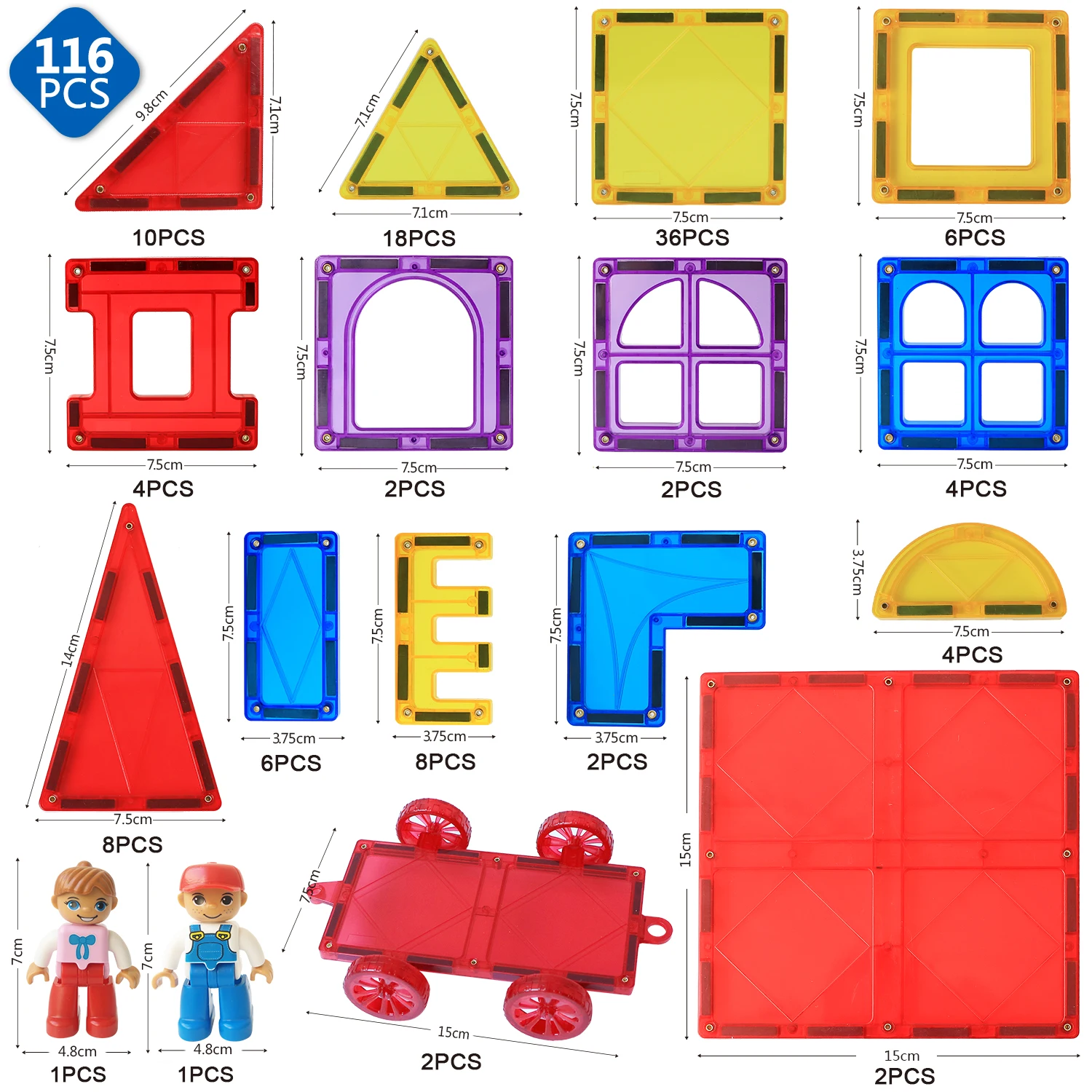 Set inteligent de constructie cu placi magnetice, 116 piese mari, 2 ...