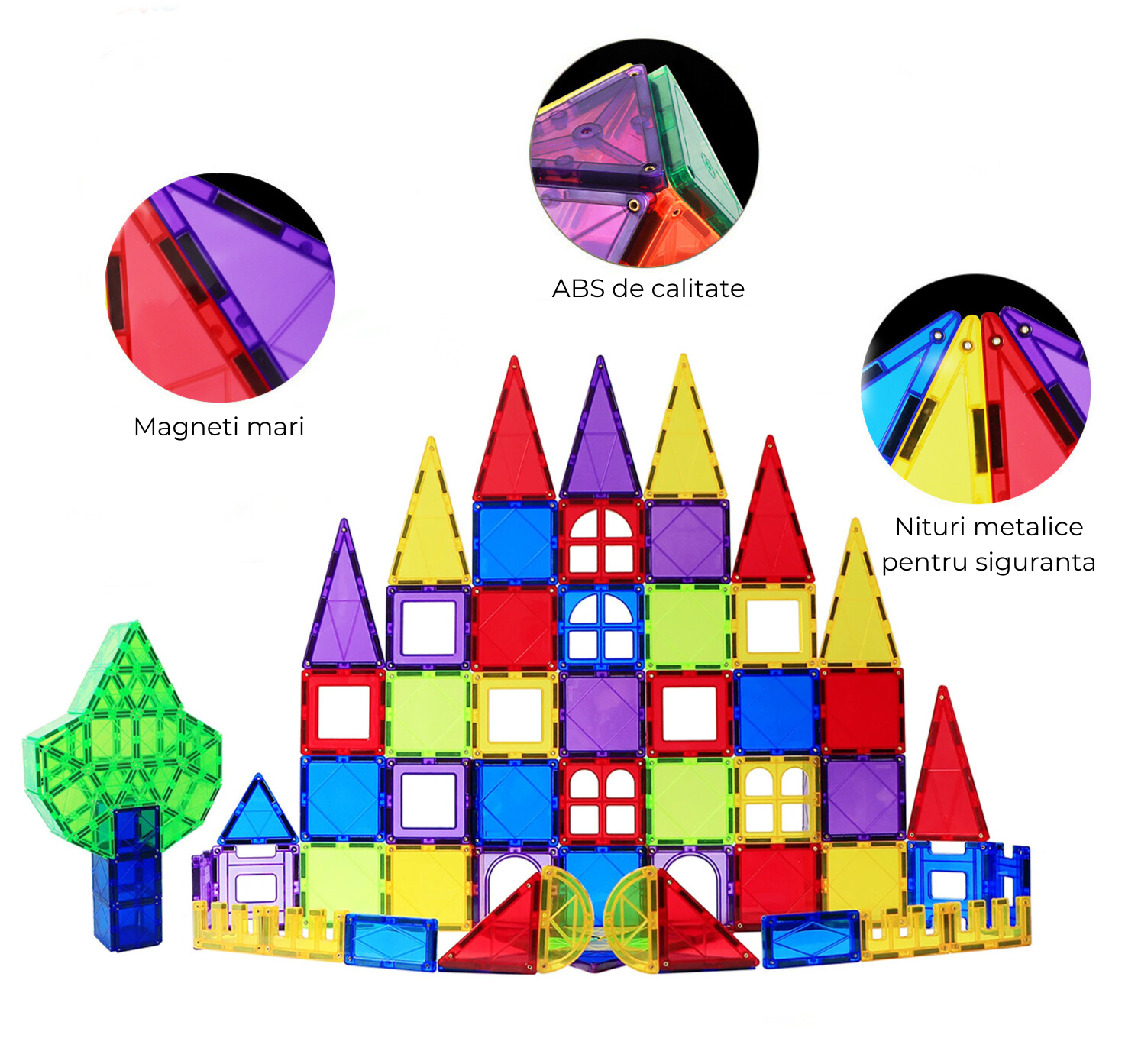 Set inteligent de constructie cu placi magnetice, 116 piese mari, 2 ...