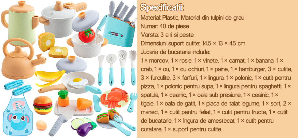 Set de joaca bucatarie pentru Copii, BYONDSELF®, Simulare Gatit, 40 ...