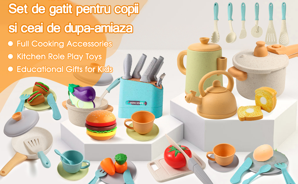 Set de joaca bucatarie pentru Copii, BYONDSELF®, Simulare Gatit, 40 ...