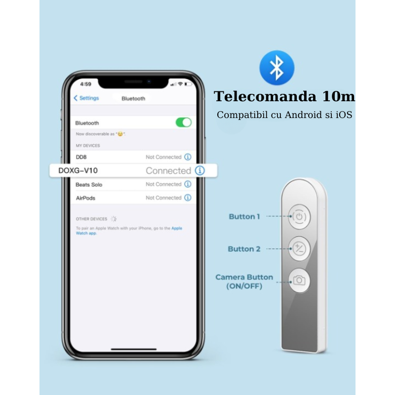 Suport de telefon cu LED pentru filmat continut, Bluetooth si ...